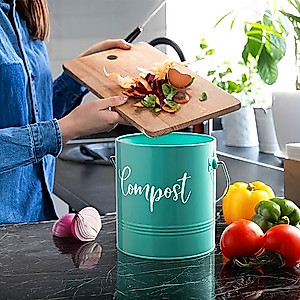 Teal Compost Bin Kitchen - 1.3 Gallon Turquoise Kitchen Compost Bin Countertop - Indoor Countertop Compost Bin with Lid - Rust Proof Compost Bucket - Teal Kitchen Decor and Accessories