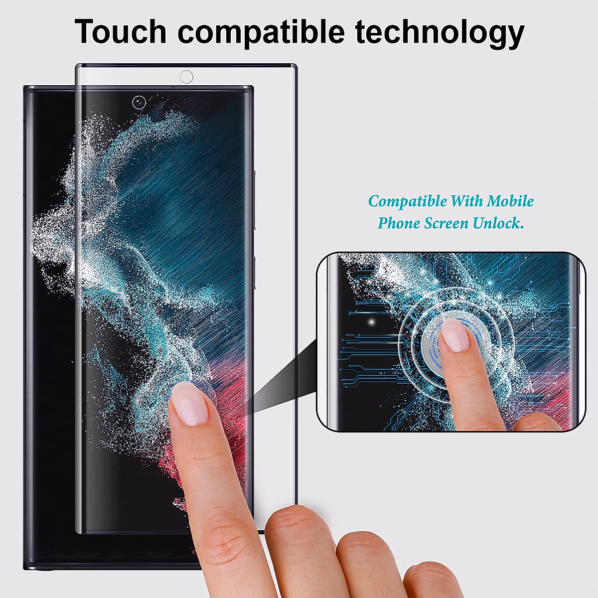 [2+2 Pack] Screen Protector for Samsung Galaxy S22 Ultra 5G 6.8 Inch, 2 Pack Tempered Glass Film + 2 Pack Camera Lens Protector, HD Fingerprint unlock/Full Coverage/Anti-Scratch/Case Friendly