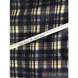 Fleece Printed Fabric Royal Tartan Navy Gold White / 58" Wide/Sold by The Yard
