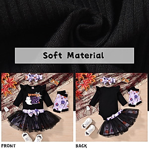 Aalizzwell 0-3 Months Baby Girls Halloween Outfit Infant Halloween Tulle Skirt Ghost Mommy's Little BOO Clothes with Leg Warmers Clothing Black