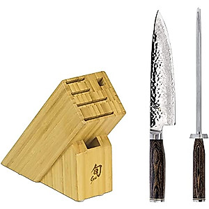 Shun Premier Build-a-Block Set; Includes 8-inch Chef’s Knife, Hand-Hammered Tsuchime Finish, VG-MAX Steel Core, Damascus Cladding; Includes Honing Steel and Sustainable Bamboo Slimline Knife Block