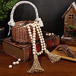 Wooden Beads Garland Farmhouse Decor: 58in Boho Rustic Wood Prayer Beaded with Tassel Natural Modern Large Decorative Home Neutral Bead