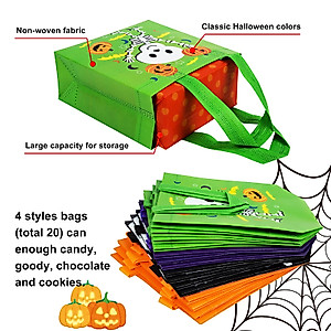 Eunvabir 20 Packs Halloween Non-Woven Bags for Kids, Reusable Trick or Treat Goodie Candy Snack Bags, Goodie Bag Fillers Tote Gift Bags for Party Favors/Classroom Prizes/Games