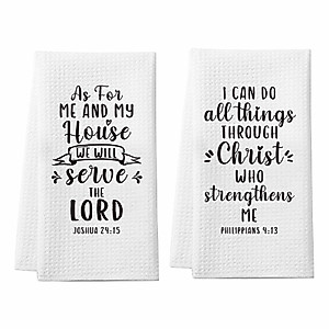 Homythe Christian Gifts for Women Men, Bible Verse Scripture Kitchen Towels with Inspirational Thoughts and Prayers, Religious Christmas Housewarming Gift, 2 Pack Waffle Weave Christian Dish Towels