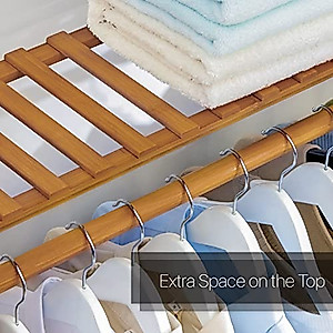 MoNiBloom Bamboo Clothes Rack, Freestanding Closet Organizer with 2 Drawers and a Hanging Rob, Extra 5 Clothing Storage Shelving for Bedroom Living Room, Brown