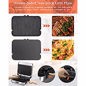 6 in 1 Indoor Grill with Waffle Plates, Panini Press Grill Sandwich Maker, CATTLEMAN CUISINE Electric Contact Grill and Griddle with Removable Nonstick Grill Plates, Smart Probe, LCD Display, 1600W