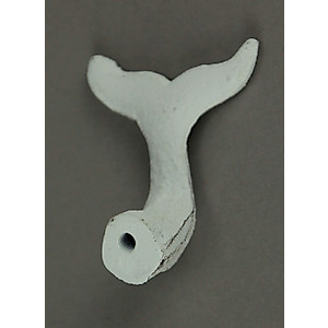 Zeckos Set of 12 Distressed White Cast Iron Whale Tail Drawer Pulls Decorative Bathroom Cabinet Knobs Coastal Kitchen Handle Decor Accessories - 2.25 Inches Long