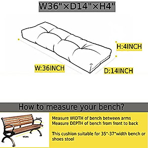 Non Slip Tufted Bench Cushion, Swing Cushion,Shoe Storage Bench pad, Fade Shield Water Resistant Durable Thicken Outdoor/Indoor Garden Bench Seat Pads 36x14x4 inch, Light Grey