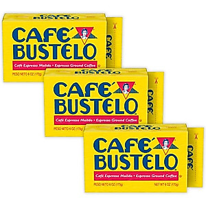 Pantry Delight Bundle - Cafe Bustelo Ground Coffee Espresso Brick Bulk, 6 Ounces Each, 3 Pack Bundled with Pantry Delight Espresso Recipe Card - Classic Bold Flavor Cuban Bustelo Coffee Beans