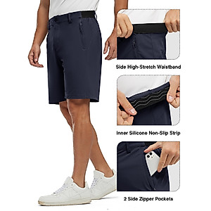 TBMPOY Men's Golf Shorts 9" Lightweight Stretch Quick Dry Dress Work Casual Flat Front Shorts with 3 Zipper Pockets Navy 34