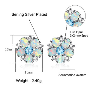 CiNily Flower Earrings,Blue Opal Stud Earrings Sterling Silver Plated Ladies Flower Stud Earrings Cute Unique Earrings