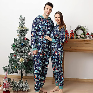 ANGELGGH Onesie Christmas Family Matching Pajamas Adult Couples Men PJs Hooded Women Novelty One-piece Sleepwear (Youth, 2-3T, Dinosaur)