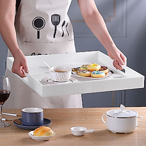 ATOZONE 12x20 Inch Modern White Acrylic Ottoman Tray with Cutout Handles Serving Tray Organizer Tray Decorative Tray. for Living Room, Bedroom,Bathroom and Kitchen Countertop