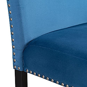 WOZNLA Room 5-Piece Counter Height Dining Set, Square Faux Marble Table with 4 Comfortable Upholstered Chairs, Small Family Kitchen Gathering, Blue