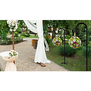 Garden Shepherd Hook Outdoor with 5 Prong Base, Bird Feeder Pole Hanger Holder Stand, Adjustable Heavy Duty Solar Light Plant Lantern Hanger Holder, Wedding Decor Black