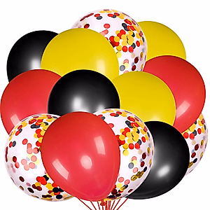 JOYYPOP 80 pcs Black Red Yellow Latex Balloons with Confetti Balloons for Baby Shower,Mouse balloon Theme Party Decoration,Brithday Party