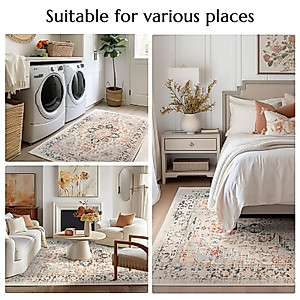 jinchan Boho Area Rug 8x10 Tribal Living Room Rug Non-Slip Washable Rug Low-Pile Floor Soft Oriental Carpet for Indoor Front Bedroom Kitchen Farmhouse Orange