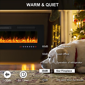 BREEZEHEAT 72inch Electric Fireplace Recessed Wall Mounted-Ultra Thin Fireplace Heater for Living Room/Bedroom with 2 Heat Vents, Remote Control, Touch Screen, Adjustable Flame, 8H Timer, 750w/1500w