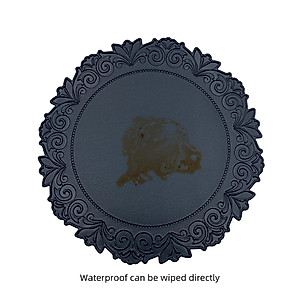 Canglifull European Embossed Waterproof Faux Leather Round Table Placemats Set of 6, Wipeable and Washable, Suitable for Round Tables, Dining Tables for Home Kitchen Decoration (Black)