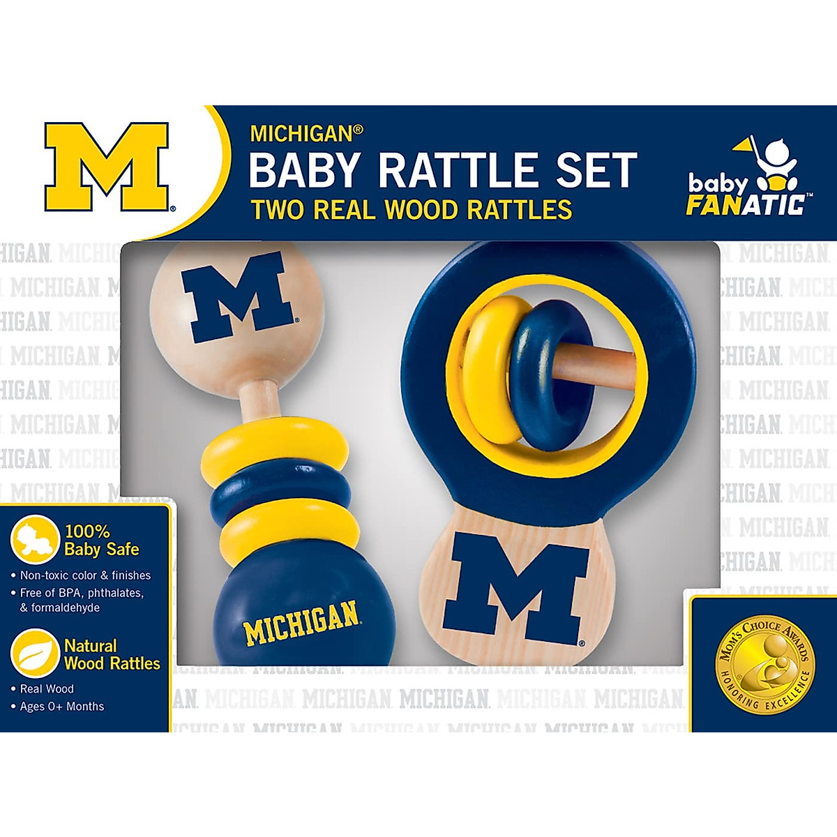 BabyFanatic Wood Rattle 2 Pack - NCAA Michigan Wolverines - Officially Licensed Baby Toy Set