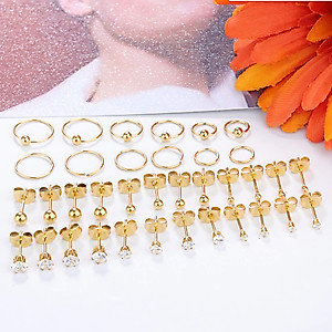 Jstyle 18 Pairs 20G Stainless Steel Tiny Stud Earrings For Womens Hoops Earrings Set Tragus Cartilage Piercing Jewelry