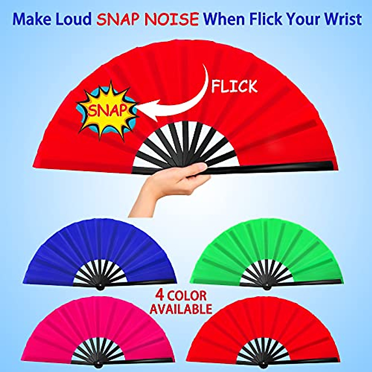 4 Pieces Large Folding Fan Silk Hand Fan Chinese Japanese Kung Fu Tai Chi Handheld Fan Folding Dancing Prop Craft Fan for Men Women Festival Wedding Party (Royal Blue, Rose Red, Green, Red)