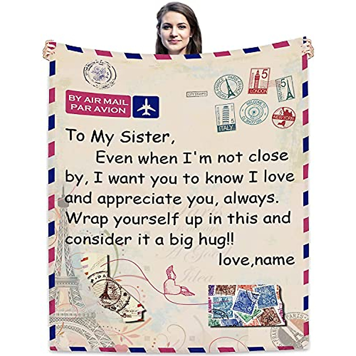 InterestPrint Personalized Long Distance Blanket, Flannel Throw Blanket for Sister, Custom Any Relationship or Name, Ultra-Soft Blanket for Couch Bedroom Home Decor, 30x40-60x80 Inch