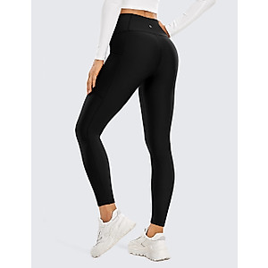 CRZ YOGA Thermal Fleece Lined Leggings Women 25'' - High Waisted Winter Workout Hiking Pants with Pockets Warm Running Tights Black Medium