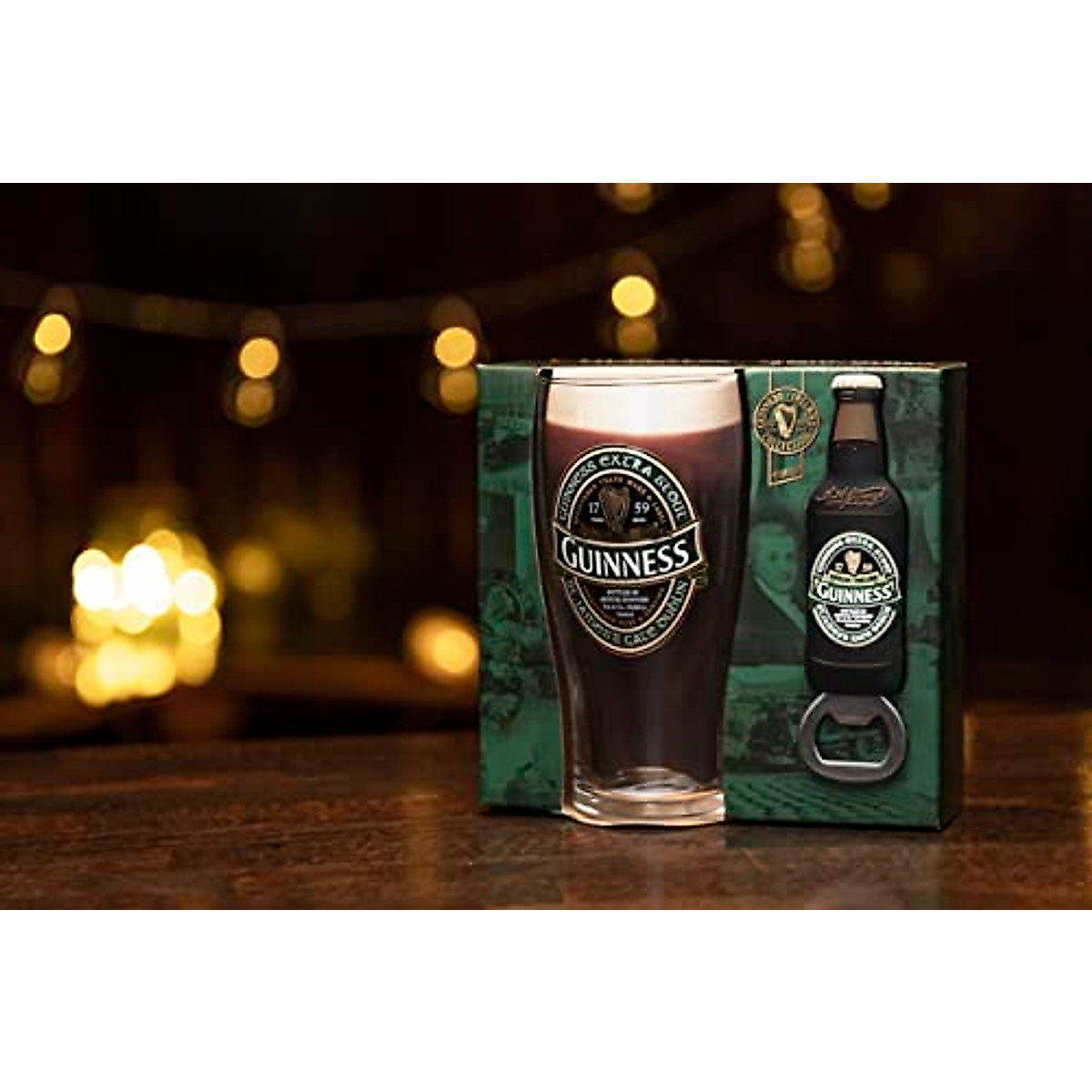 Guinness Shamrock Gift Company Ireland Label Pint Glass and PVC Opener Set
