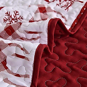 Christmas Tree Elk Quilt Set - 3PCs Soft Microfiber Lightweight Quilt Set Bedspread with 2 Pillowcases for Kids Teens Adults, Queen Size 90" x 96