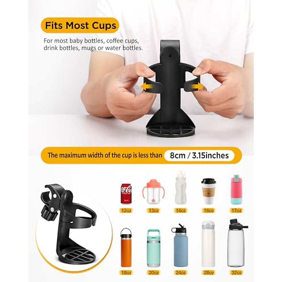 Pack of 2 Stroller Cup Holder, Universal Drink Bottle Holders for Trolleys,Wheelchair, Walker,Bicycle,Bike