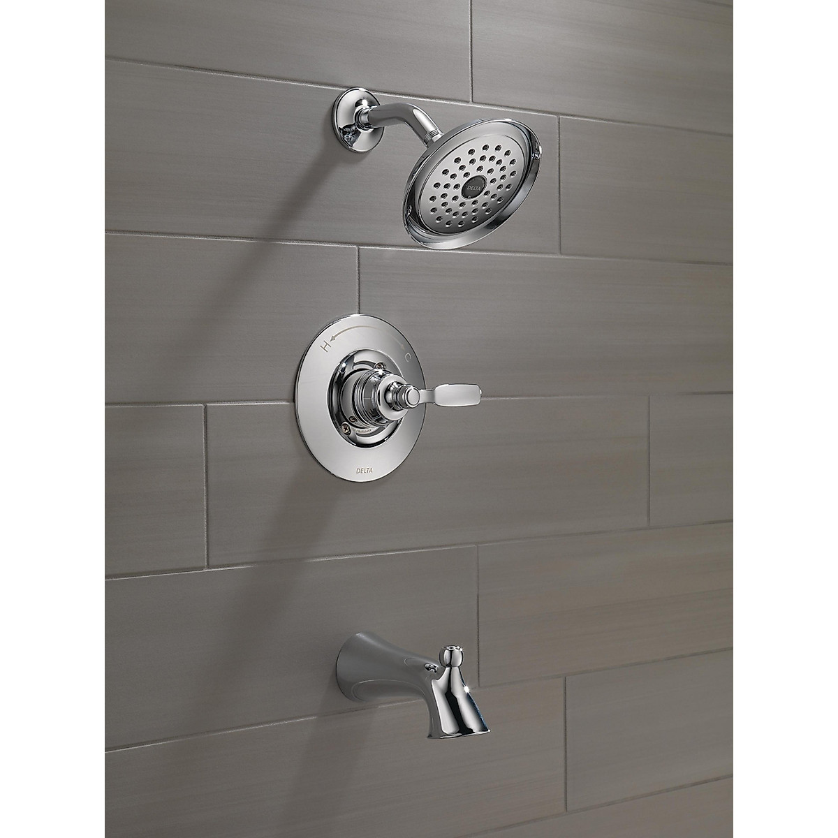 Delta Faucet Woodhurst 14 Series Single-Handle Chrome Tub and Shower Faucet, Shower Trim Kit with Single-Spray Chrome Shower Head, Shower System, Chrome T14432 (Valve Not Included), Without Rough