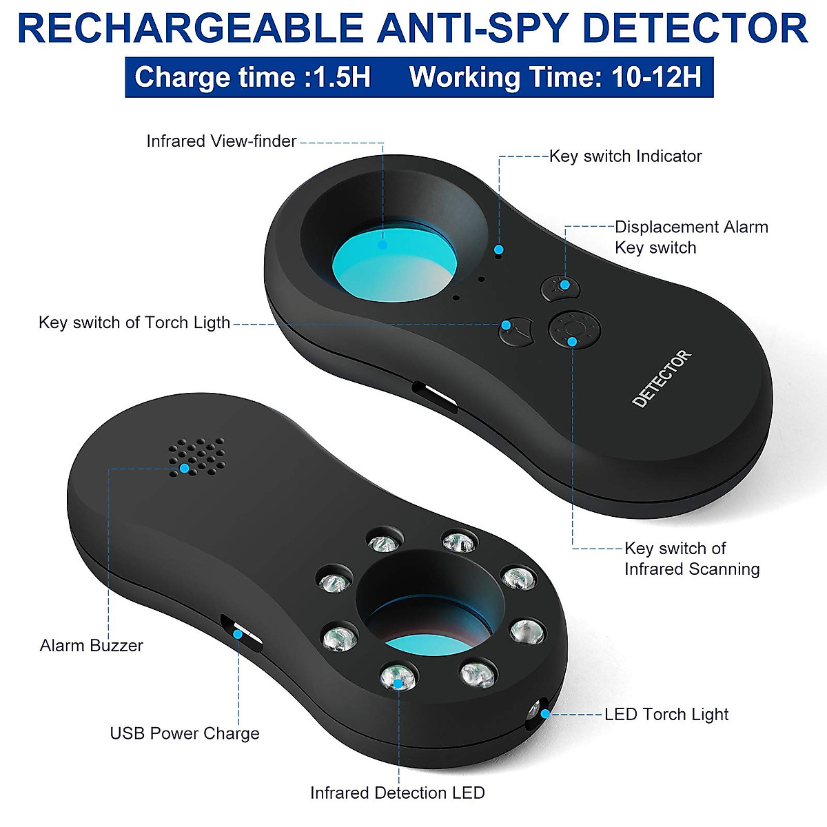 PEN&H Anti-Spy No Peeking Hidden Camera Detector with LED Flash Lights, Spy Camera Detector,Luggage and Personal Alarm 3-in-1 Functionality Defense for Indoor Home Office Travel.