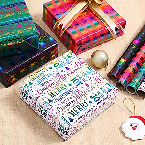 THMORT Christmas Wrapping Paper 4 Rolls with a Wrapping paper Cutter Kit for Boys&Girls,Adults,Kids Colorful Foil Mini Rolls 17 Inch X 120 Inch Gift Wrapping Paper Roll for Merry Christmas