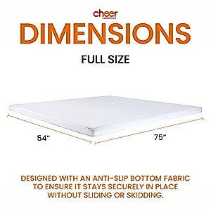 Cheer Collection Full Size Mattress Topper, 4 Inch Gel Infused Memory Foam Bed Topper with Washable Bamboo Cover, Supportive Dual Layer Soft and Firm Mattress Top - 54" x 75" x 4" Inches