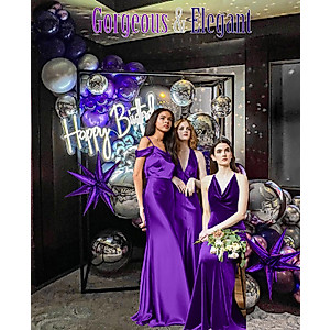 yeewaka chrome purple silver disco balloon garland arch kit 120pcs dark purple & metallic purple balloons with disco ball star balloons for birthday 2024 New year eve prom party decorations