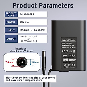 WZXHU 65W 19.5V 3.34A Laptop Charger Replacement for Dell Latitude 5400 5480 5490 7480 7490 5500 5580 5590 7280 7290 e7470 e6420 e6430 e6440 e5450 e5470 LA65NM130 AC Adapter Power Cord
