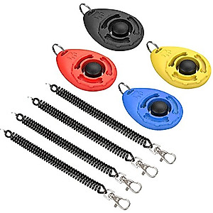 Diyife Dog Clicker, [4 PCS, Multi-Color] Training Clicker with Wrist Strap for Dog Cat Horse,