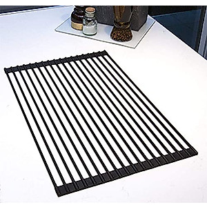 Generic Roll Up Drying Rack Black Multipurpose, 20.4x13.1 Inches, Silicone Coated Solid Stainless Rods, Dish Racks, Sink Cover for Counter Space, Small Kitchen, RV, and Apartment Must Haves