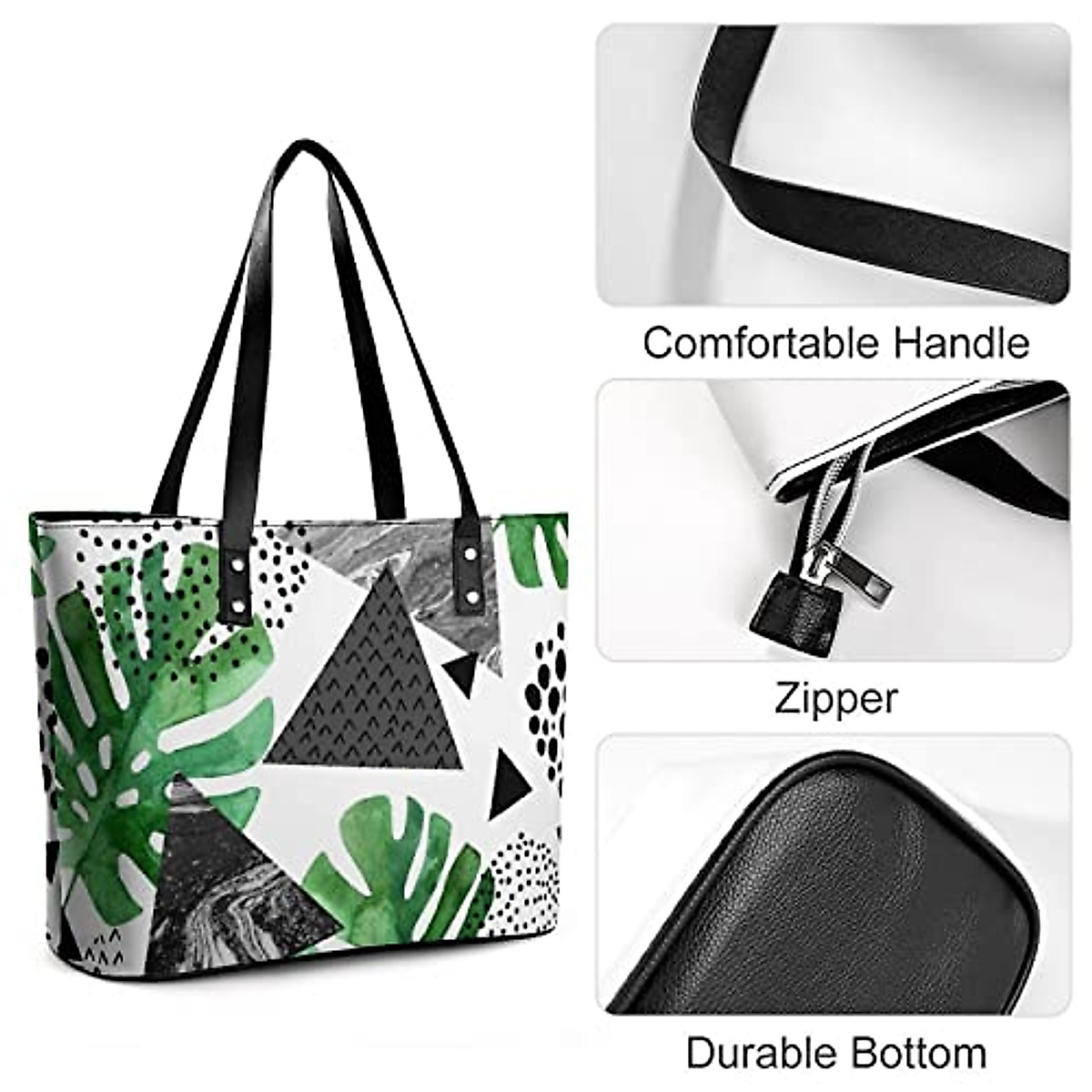 Womens Handbag Tropical Leaves Marble Textures Leather Tote Bag Top Handle Satchel Bags For Lady