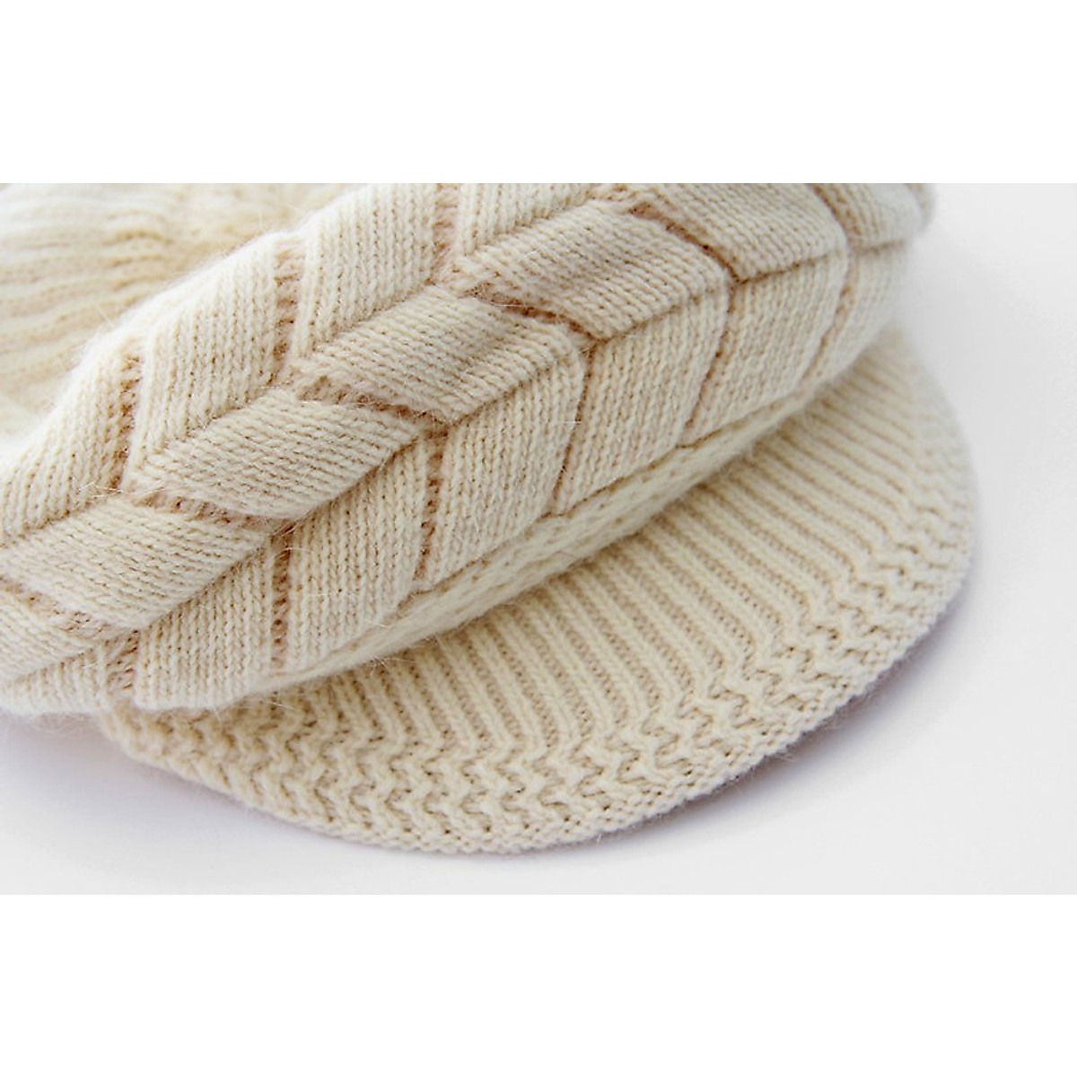 HINDAWI Women Winter Warm Knit Hat Wool Snow Caps with Visor, Beige
