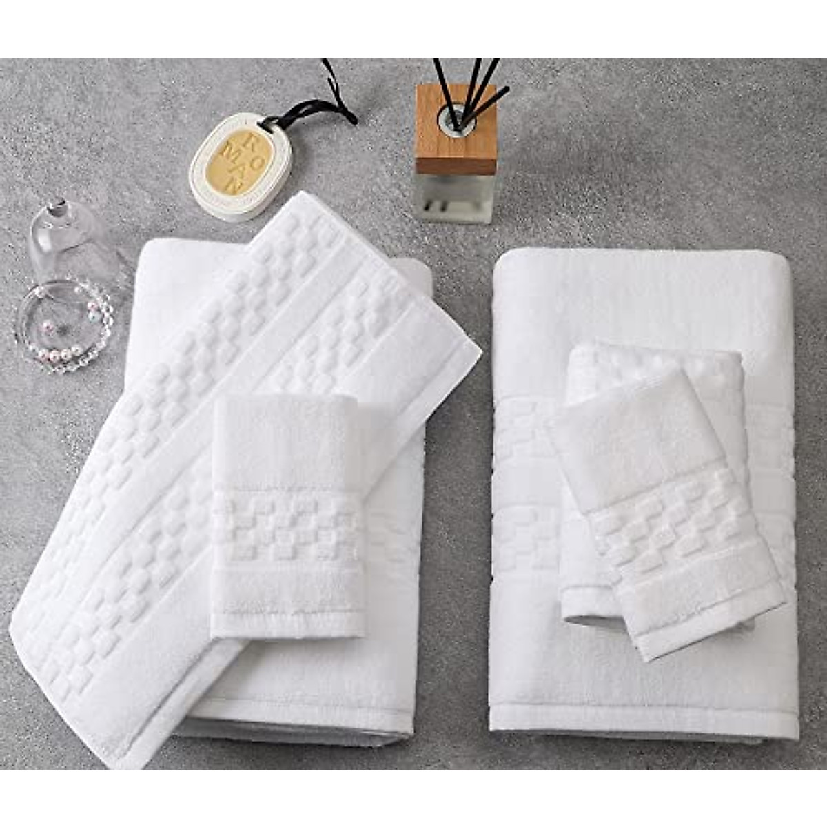 Hotel Collection_6 Piece Hand Towels Set, 6X (28'' x 16''), 100% Turkish Cotton, Absorbent, Decorative & Soft, Luxury Quality, Large Towels for Bathroom, for Hotel, Spa, Home and Commercial Use/White.