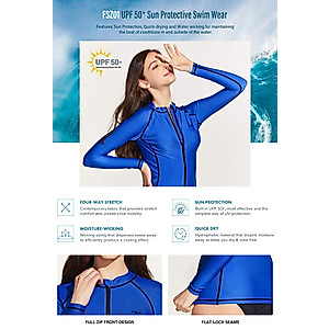 TSLA Women's UPF 50+ Zipper Rash Guard, Water Surfing Long Sleeve Swimsuit, UV/Sun Protection Swim Shirts Wetsuit Top, Zip Body Print Hawaiian Sky, X-Large