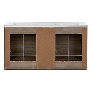 Spring Mill Cabinets D60V40265 Tarni Double 4 Drawers, 2 Cabinets, and White Vanity Top with 2 Sinks, Forest Elm