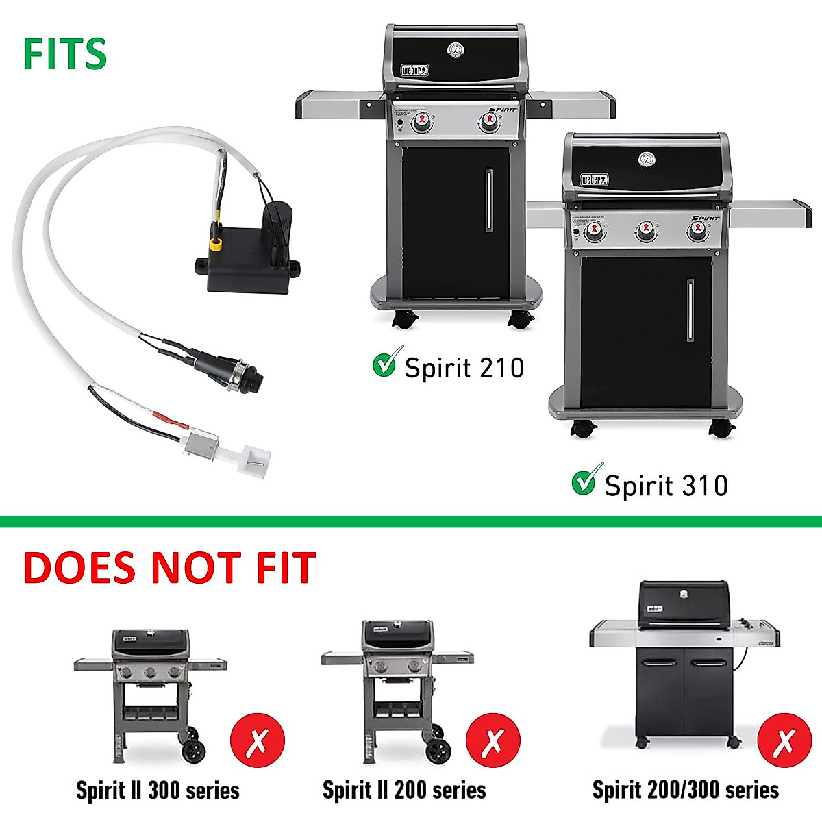 ATKKE 7642 Grill Igniter Kit for Weber Spirit E/S 210 & Spirit E/SP 310 Series Gas Grills with Front-Mounted Control Panels (Model Years 2013 and Newer)
