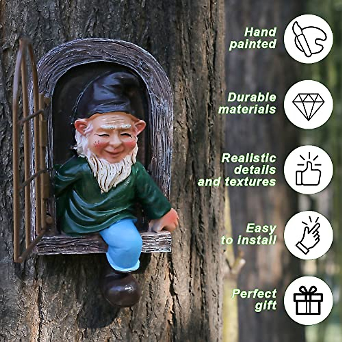 INNOLITES Elf Out The Door Tree Hugger Garden Gnome Statue, Garden Peeker Yard Art unimaginable Tree Sculpture Garden Decoration(Garden Gnomes)(Garden gnome A)