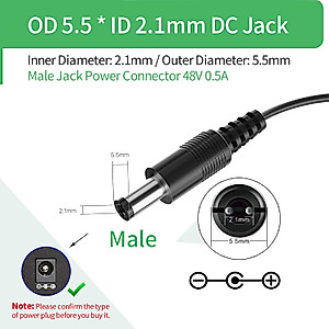 Security-01 DC 48V 0.5A Power Supply Adapter 5.5mm x 2.1mm, UL Listed,2-Pack