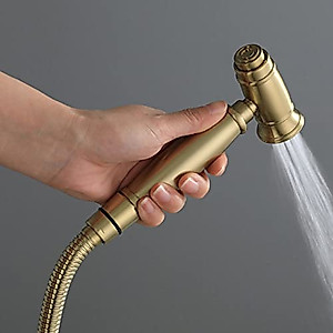 MINJING Bidet Sprayer Set for Toilet, Handheld Cloth Diaper Sprayer, Brass Bathroom Bidet Attachment Set, Hot and Cold Bidet Faucet for Personal Hygiene, Brushed Gold