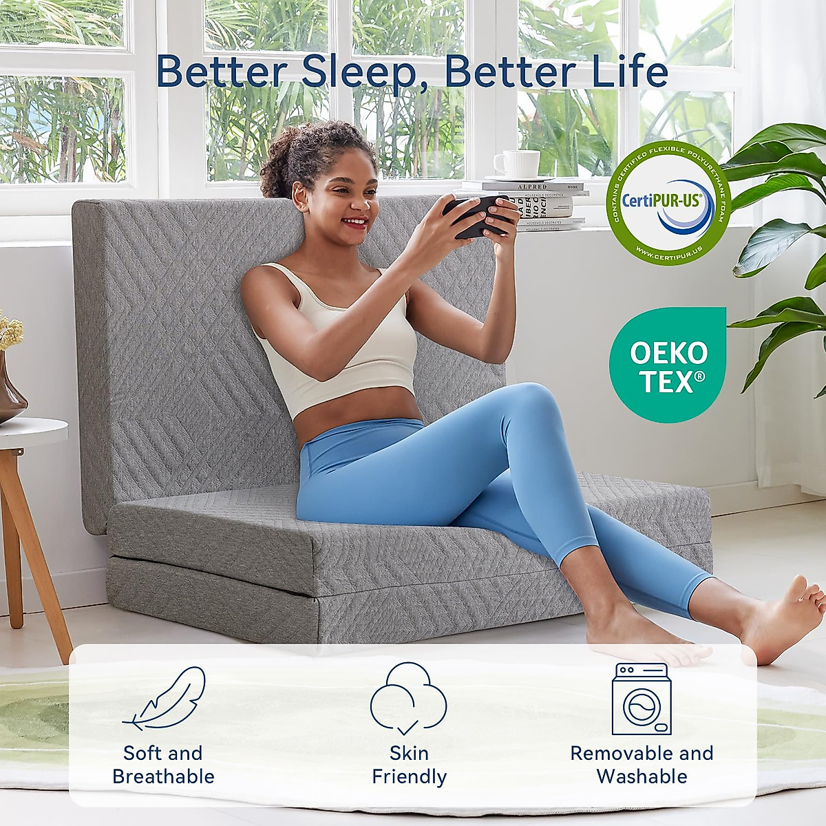 AMICLIBER 3 Inch Tri-Fold Mattress, Small Single Memory Foam Foldable Mattress, Tri Folding Mattress with Washable Cover, 75"x 25"x 3"