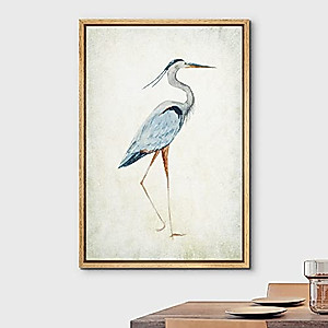 wall26 - Framed Canvas Wall Art - Heron Bird - Wild Animal - Gallery Wrap Modern Home Art | Ready to Hang - 24"x36" Natural